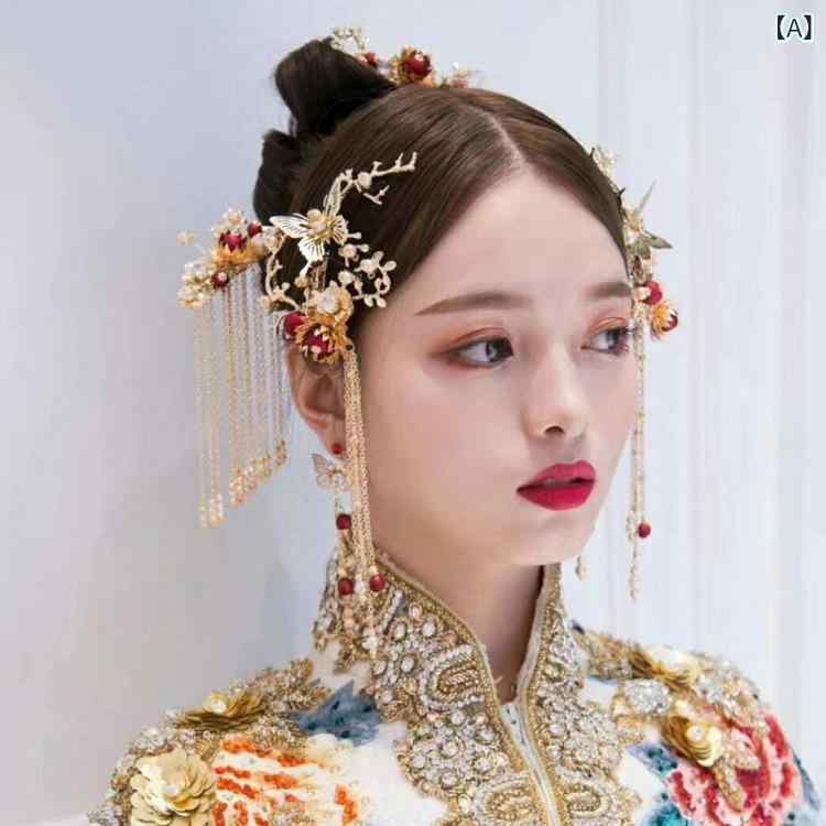 ・カテゴリ: ヘッドアクセサリー・素材: 合金・対象: 女性・デザイン: 蝶結び・加工: 電鍍・装飾: 紅珍珠