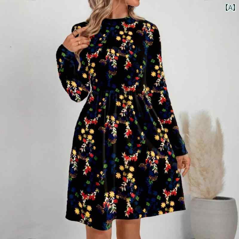 ・カテゴリ: ワンピース・スタイル: 通勤・主な素材: ポリエステル70-80%、スパンデックス30%以下・柄: 花柄・デザイン: プリーツ・ネックライン: クルーネック・袖丈: 長袖・スカート丈: 中長・スカート型: Aライン・腰型: 中...
