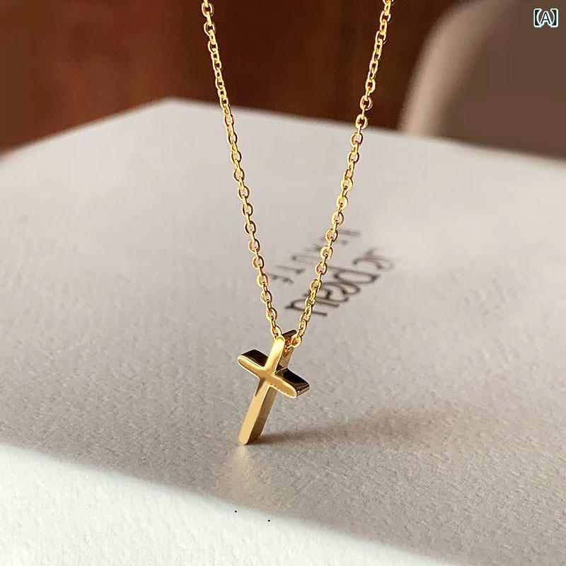 ・カテゴリ: ネックアクセサリー・素材: チタン鋼・処理プロセス: 電気メッキ・デザイン: ジオメトリック・チェーンの種類: O字チェーン・ペンダント素材: チタン鋼・長さ: 41cm-50cm・カラー: ゴールド（十字架）・トレンド要素:...