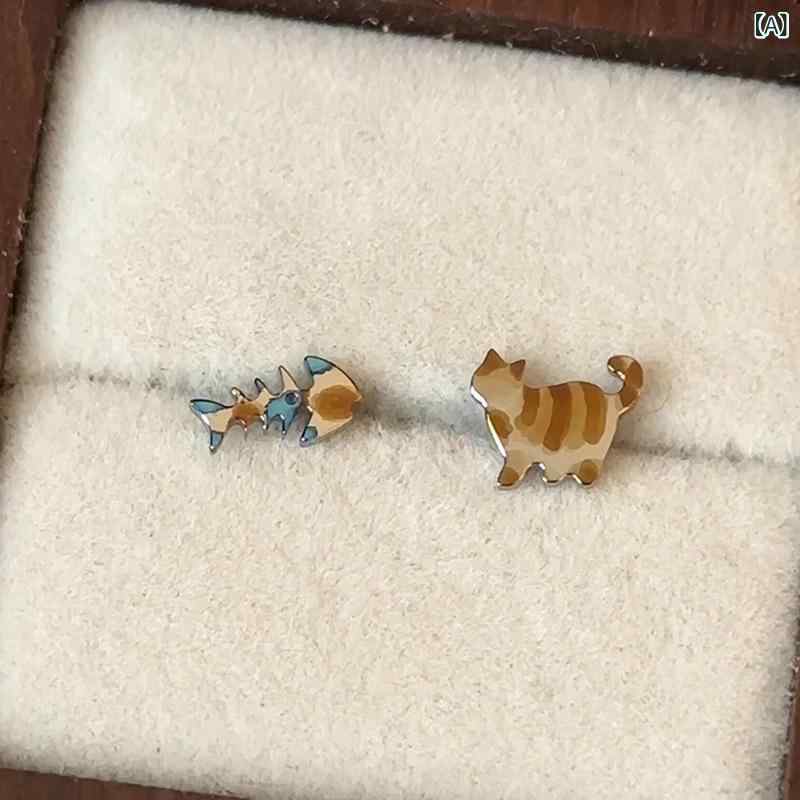 ・カテゴリ: 耳飾りりり・スタイル: 日韓風、清新フェミニン・デザイン: 動物、十二支・処理技術: 焼き付け塗装・素材: 混合素材・カラー展開: 可愛い猫と骨のピアス、可愛い猫と骨のピアス・対象: レディース