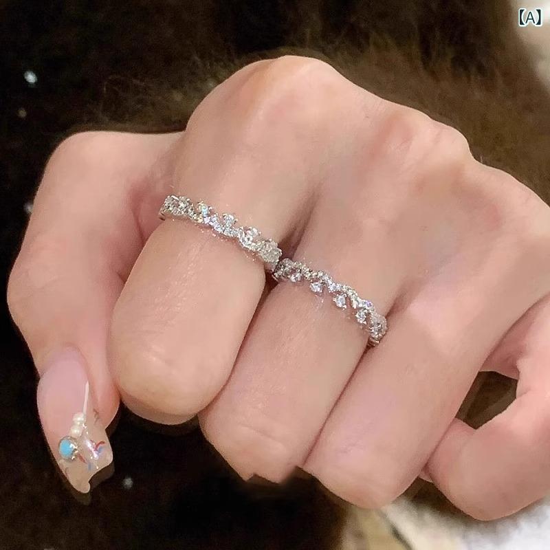 ・カテゴリ: 指輪、リング・素材: 銅・デザイン: 幾何学型・処理プロセス: ジルコン埋め込み・カラー: ジルコンレース（銅・プラチナメッキ）・トレンド要素: ライン、幾何学・スタイル: 軽奢風、ファッション通勤・対象: レディース