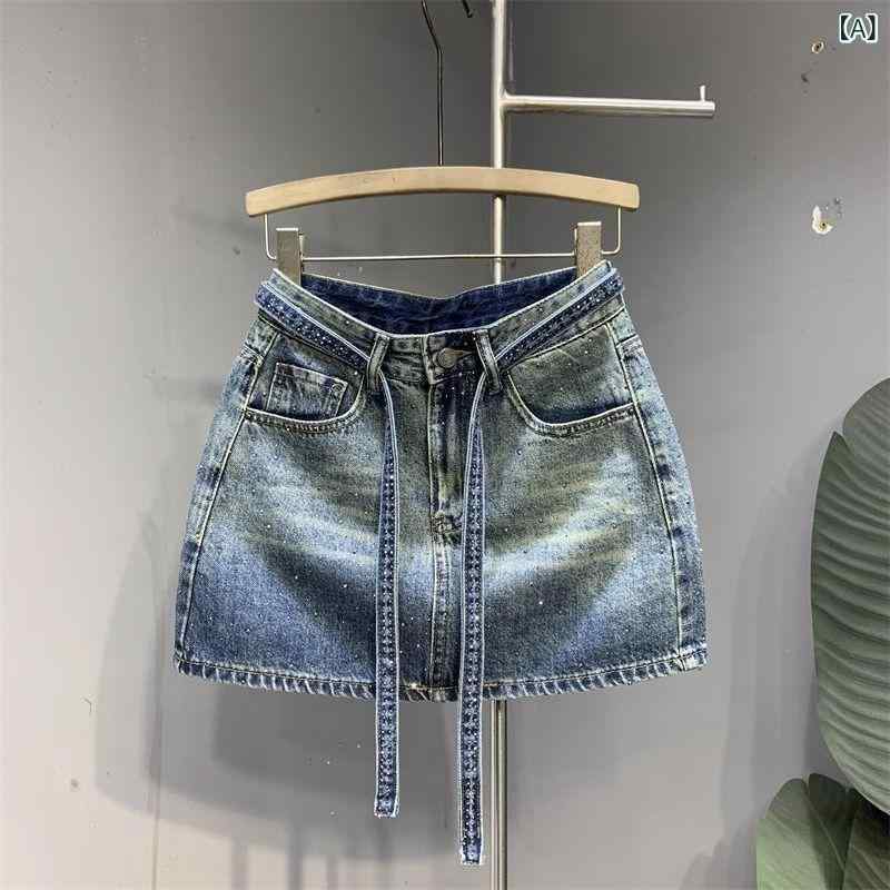 ・柄: グラデーション・加工: ウォッシュ加工・素材: デニム（綿30%未満）・スカートのデザイン: Aラインスカート・スカート丈: ミニ丈・人気の要素: ラインストーン・カラー展開: ブルー・サイズ展開: S、M、L、XL、XXL・スタイ...