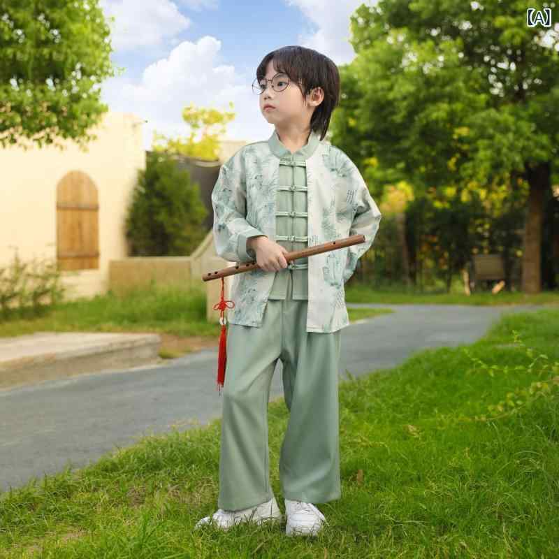 ・柄: 花柄・生地加工: 柔軟加工・要素: トレンド・主な素材: ポリエステル・スタイル: チャイナ風・生地の厚さ: 普通・カラー展開: 国風緑竹セット（長袖＋長ズボン）、国風タンチョウヅルセット（長袖＋長ズボン）・サイズ展開: 90cm、...