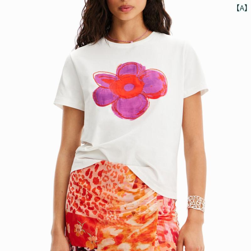 ・カテゴリ: Tシャツ・スタイル: カジュアル・主な素材: ポリエステル、綿・柄: 花柄・袖丈: 半袖・仕様: 異素材ドッキング・着丈: 普通丈（50cm超65cm以下）・ネックライン: クルーネック・袖型: レギュラースリーブ・デザイン特...