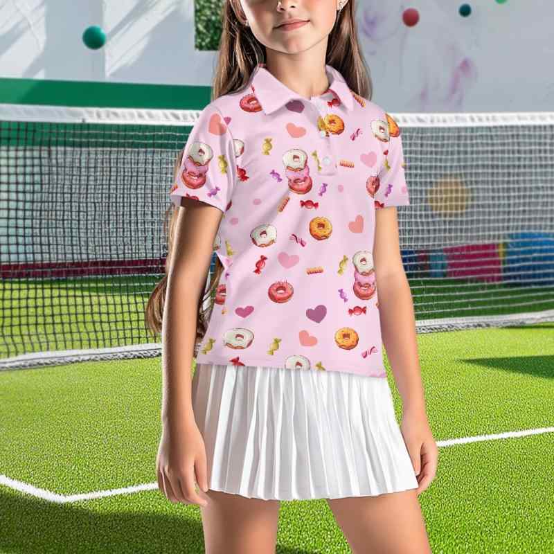 ・カテゴリ: 子供Tシャツ・スタイル: スポーツ・主な素材: ポリエステル95%・ネックライン: ポロ襟・袖丈: 半袖・性別: 女の子・サイズ展開: 5-6歳、7-8歳、9-10歳、11-12歳、13-14歳、15-16歳