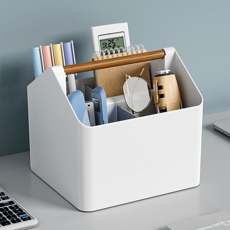 ・カテゴリ: 卓上収納ボックス・スタイル: モダンシンプル・主な素材: プラスチック・具体素材: HIPS+木・柄: 無地・容量: 1L・サイズ: 中号・カラー展開: クリームイエロー、雪山白・重量: 443g・特徴: 仕切り付き・収納対象...