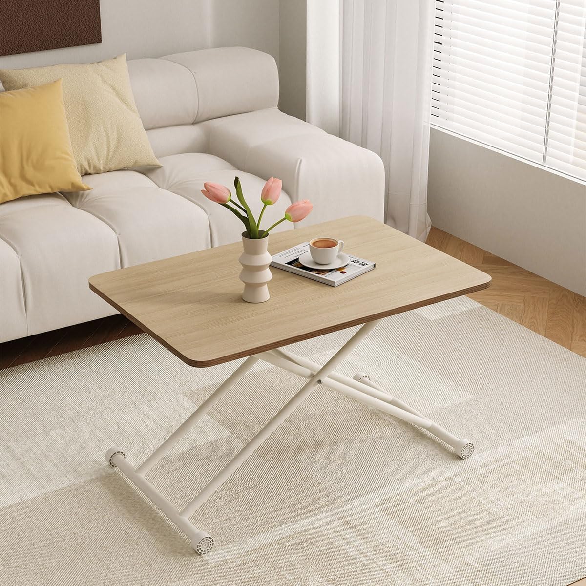 【商品情報】サイズ：約 90×60×11～77cm/耐荷重：約 20kg ベースタイプ クロス 【無階段調整】昇降式テーブルなので、女性でも手軽に11cm～77cmの高さまで無段階昇降ができます。用途や好みによって自由に高さ調節可能、操作が...