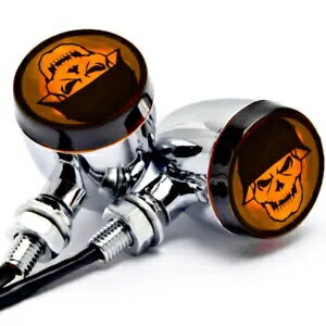 Chrome Skull Turn Signals For Harley Davidson Softail Cross Bones Deuce Rockerハーレーダビッドソン ソフテイル クロスボーンズ デュース ロッカー用クローム スカ...