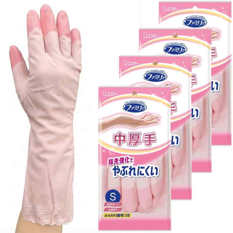 ファミリー ビニール手袋 中厚手 指先強化 Sサイズ ピンク×4個 キッチン 食器洗い 掃除 洗濯 ガーデニング ビニール 手袋ふんわり裏毛で手触りやわらか ベタつかず、保温性に優れています。指先強化タイプ やぶれにくく、丈夫です。手のひら...