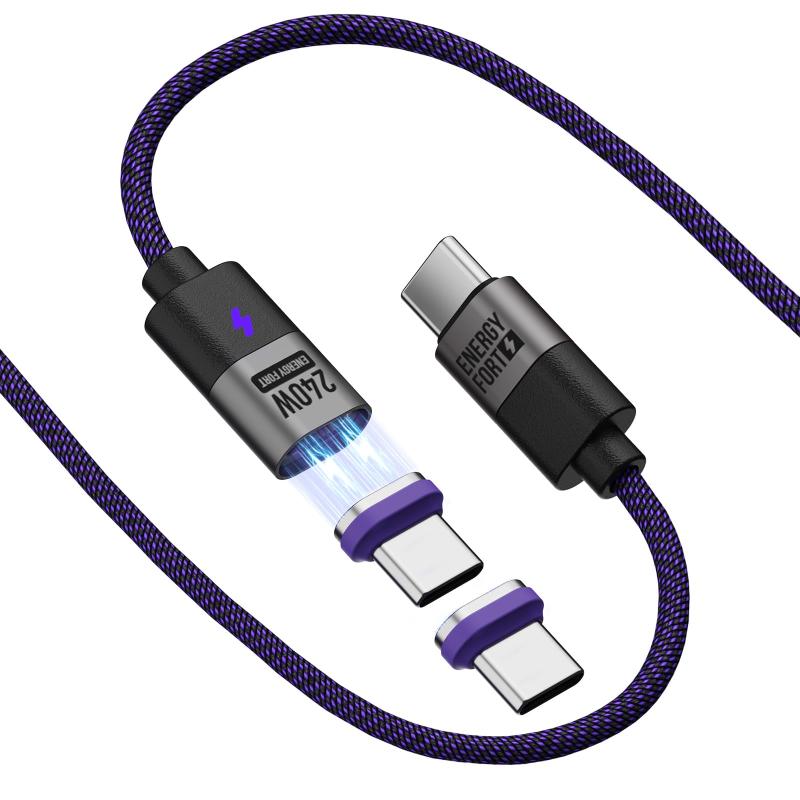 240W マグネット PD 充電ケーブル 着脱式 Type-C1.8m*1本+端子*2枚PD3.1 USB-C対応 240Wまで 5A 超急速 防塵 磁気 iPhone 15/iPhone 15 Pro/Samsung Galaxyスマホな...