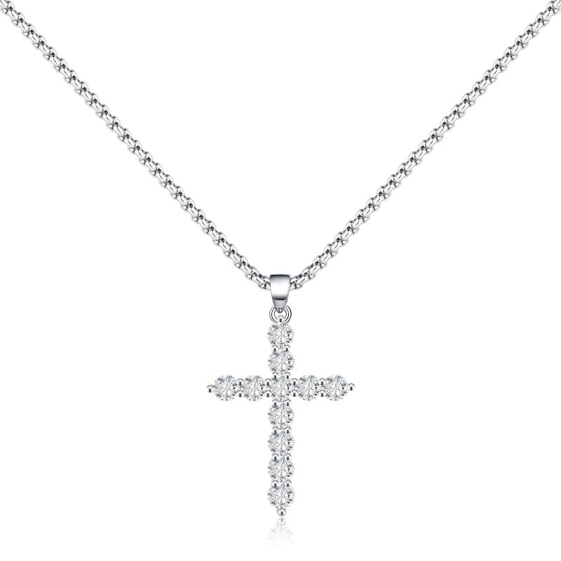 [Tasiso] メンズ 十字架ネックレス サージカルステンレス ジルコニア シルバー 金属アレルギー対応 ペンダント クロス オシャレ 細い 男性 個性 プレゼント nacklace for man ギフトBOX付き