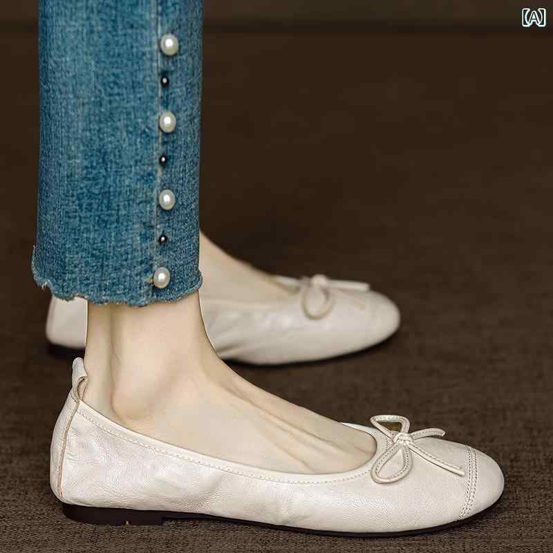 履き 心地 抜群、 2025年 春秋 新作 シープスキン ボウ シングル シューズ レディース ラウンドトゥ ソフトレザー モカシン フラット バレエ シューズブランド: SP.SUNNY/ニューサンシャインスタイル: レトロ人気の要素：リ...