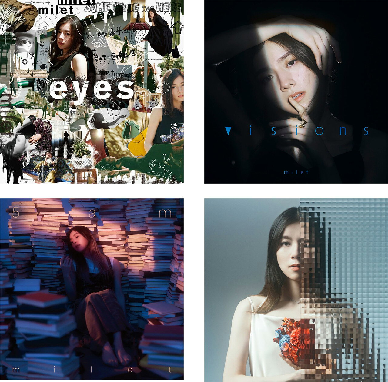 【セット内容】 ●eyes【通常盤】 ●visions【通常盤】 ●5am【通常盤】 ●Made of Glass【通常盤】 ●eyes【通常盤】 【収録曲】 01. Again and Again (eyes mix) 02. Parac...