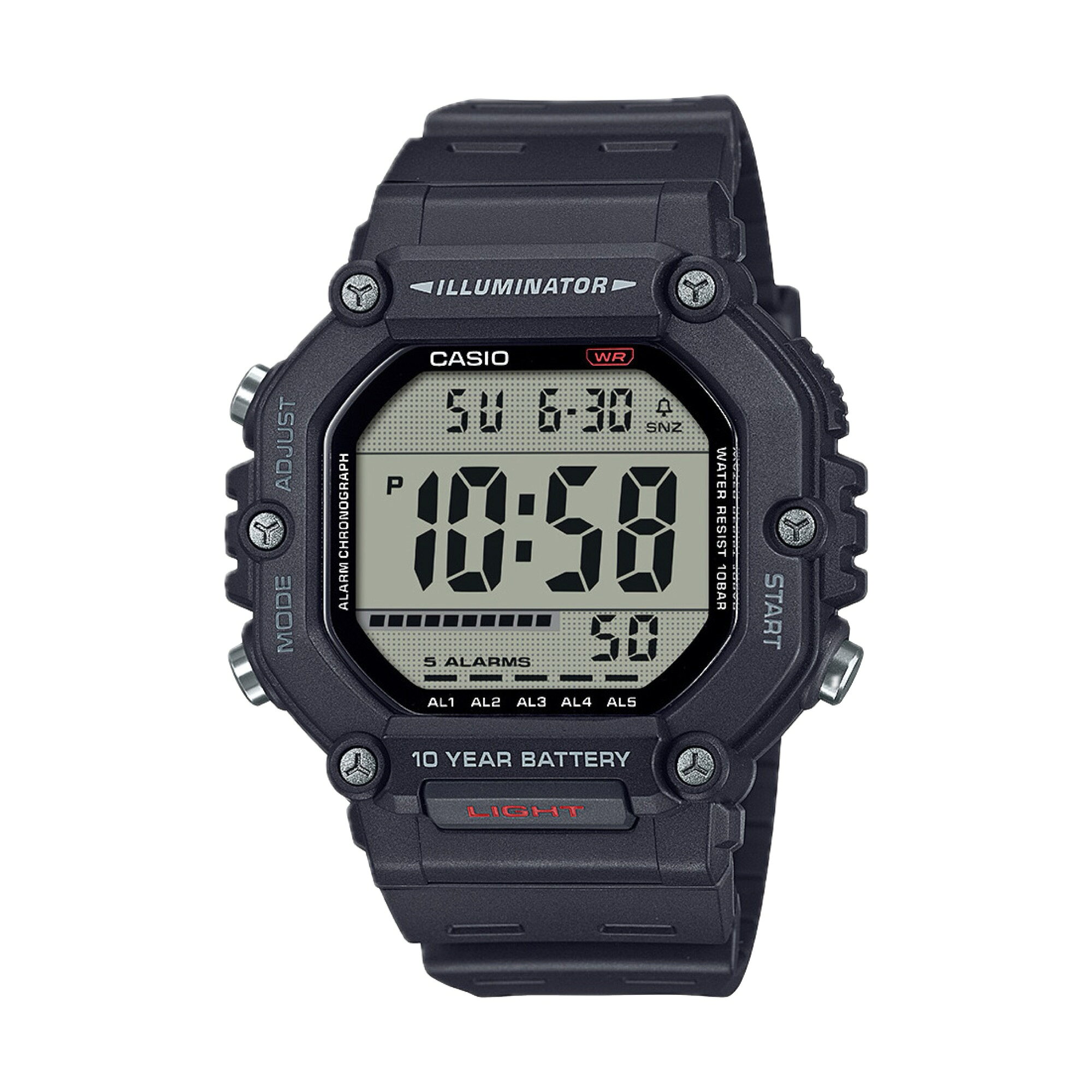 CASIO 腕時計 カシオコレクション AE-1600H-1AJF メンズ ブラック 新品・未使用商品！ LEDバックライト専用のボタンをフロント部分に配置しているので、暗闇でも簡単に操作できます。長く安心して使える10気圧防水と電池寿命約...