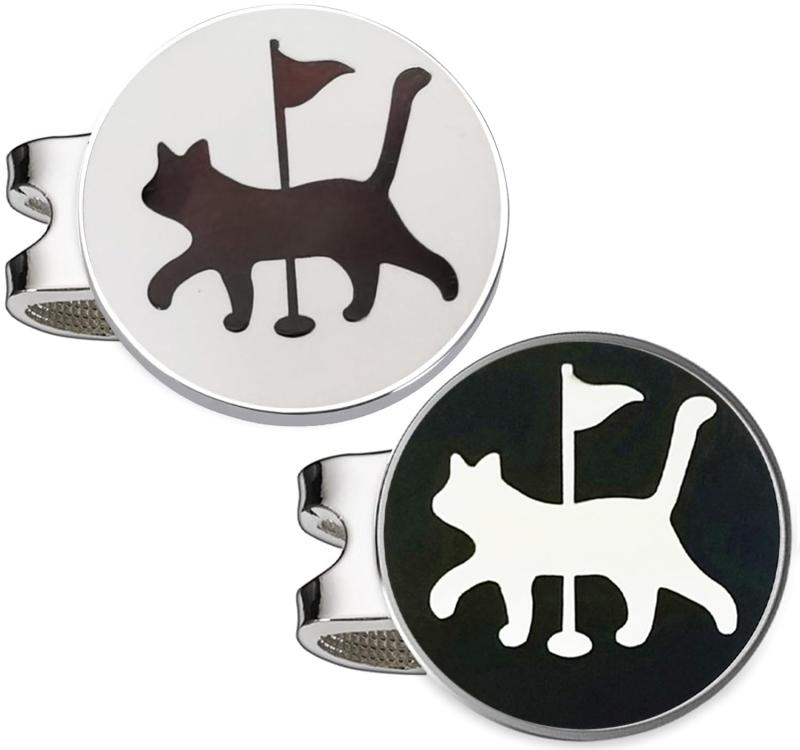 Adhere ゴルフマーカー ゴルフキャップクランプ強力磁性 両面エナメル法 ゴルフマーク かわいい歩く猫デザイン 2個入り