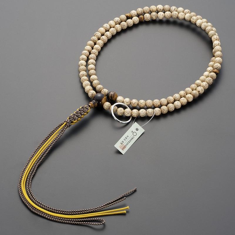 仏壇屋 滝田商店 数珠 曹洞宗 本式数珠 【男性用】星月菩提樹 虎目石仕立 尺2 正絹紐房京念珠・本連数珠・二輪数珠・禅宗・正式数珠【滝田商店発行 京念珠製造師製作証明書付】サイズ：尺2サイズ／珠の素材：星月菩提樹 主珠108個／主珠…星月...