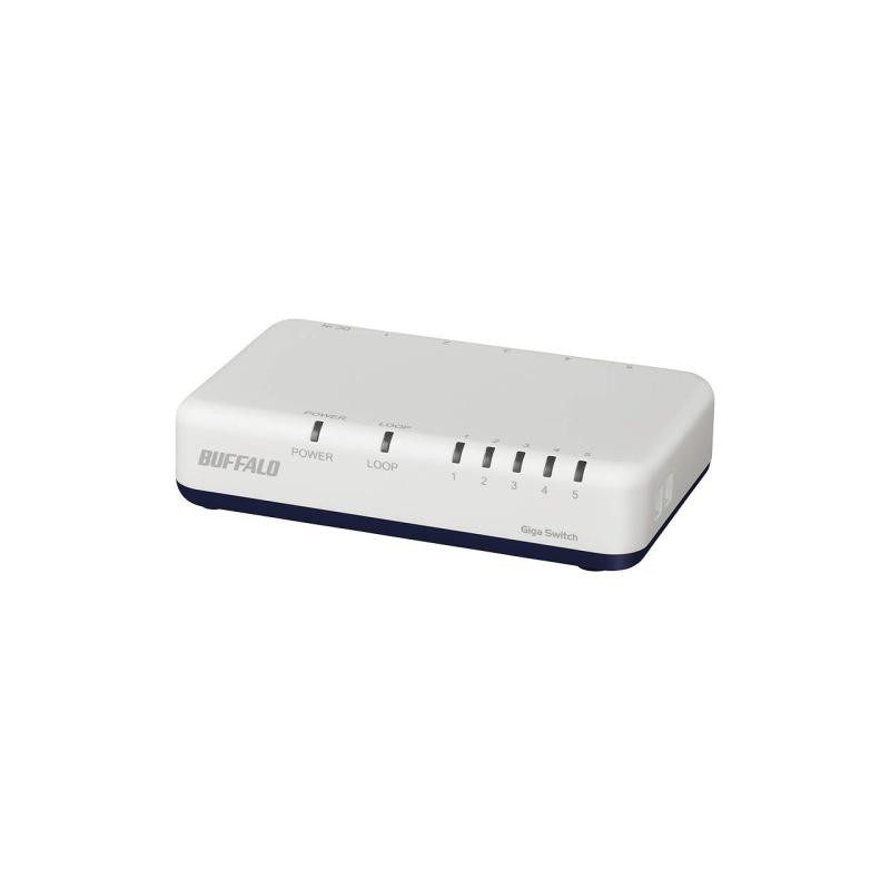 BUFFALO Giga対応 プラスチック筐体 AC電源 5ポート LSW6-GT-5EPL/WH ホワイト スイッチングハブ ローコストモデル 壁掛け設置対応5ポートGiga対応高い静音性を実現するファンレス筐体ループ発生をランプの点滅で...