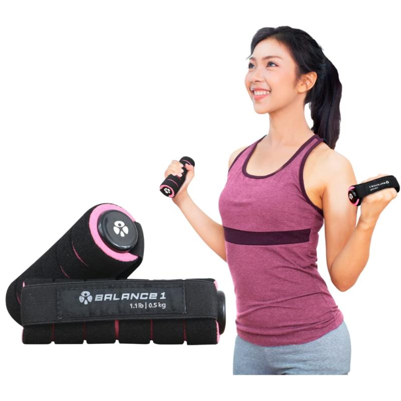 バランスワン 軽量 ダンベル 2個 ミニダンベル ハンドウェイト 0.5kg 1.0kg 1.25kg リストウェイト 腕の筋肉 鍛える リハビリ ハンドストラップ 握りやすい カラー ダンベル 女性 高齢者 室内 運サイズ：径5cm×長さ...