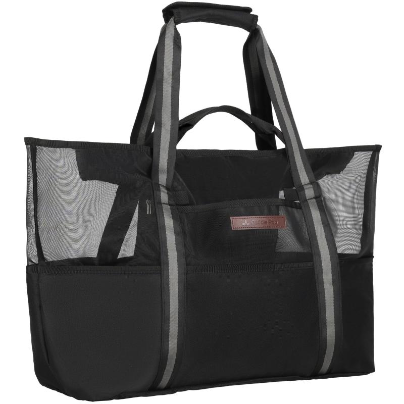 [Puddle Pop] メッシュバッグ 大容量 46L【家族の荷物まるごとOK】ファスナー付き 仕切り付き ビーチバッグ プールバッグ トートバッグ 防水 メッシュ レジャー アウトドア まるごトート ブラッ夏のレジャーにぴったりな「まる...