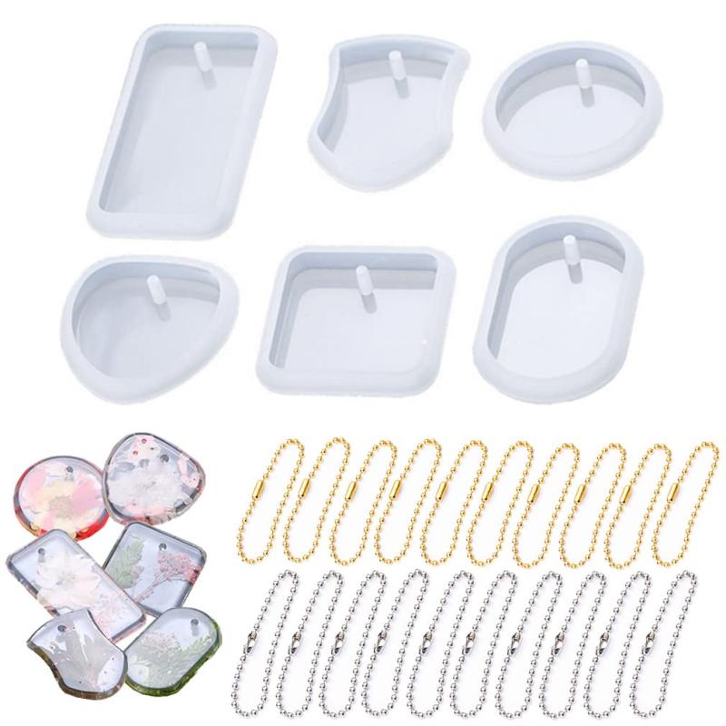 Morices 6個 シリコーン レジン 型 と 20個 ボールチェーン、 小さい ジュエリーペンダント 鋳造樹脂型、DIY エポキシ キーホルダーモールド にとって DIYクラフトプロジェクト ジュエリー作り