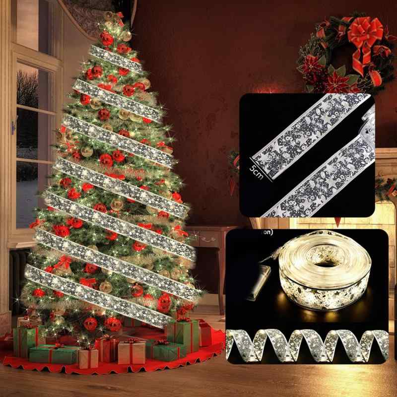 クリスマスイルミネーションライト電池式Lhyxuuk Christmas Ribbon Lights クリスマスリボン 5M 50LED /10M 100LED オーナメント クリスマスツリー 飾り 雰囲気 ロマンチック プレゼント クリス...