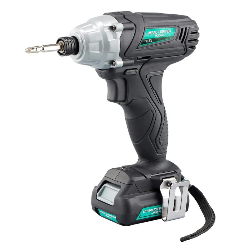 [新興製作所] インパクトドライバー 充電式 バッテリー内蔵 無段変速 ブレーキ付 LEDライト搭載 ベルトフック ストラップ ドライバー 電動ドライバー DCID-1015 ブラック【仕様】本体サイズ：幅16×奥行7×高さ19cm/重量：...