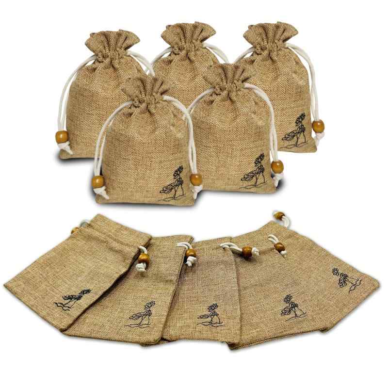 巾着袋 10個：ビーズブレスレット包装バッグ、収納用高級リネン小ポーチ、アロマテラピーサシェ＆ギフトバッグ(ダークリネン,10cm×14cm)プレミアムリネン素材: 高品質の上質なリネンで作られたこの巾着ポーチは、ビーズブレスレットやウォー...