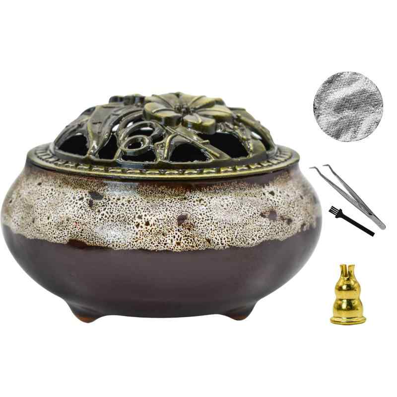 MrMrKura 香炉 陶器 蓋付き お香立て セラミック 5点セット 瓢箪型 線香立て おしゃれ 難燃綿と香立てつき お香たて ミニ仏壇 仏壇用香炉 仏具 お香 インセンスホルダー 高級 灰がこぼらない 5点セット：本製品は5点セットにな...