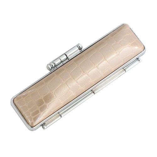 印鑑ケース シルバー枠 STニュークロコケース ベージュ （10.5mm～12mm） 朱肉付き 認印 銀行印 用 (ベージュ)【仕様】印肉付き【印鑑対応】12mmまで【特長】内側を汚さないサヤ付き【本体サイズ】2×3×9cm【重量】40g
