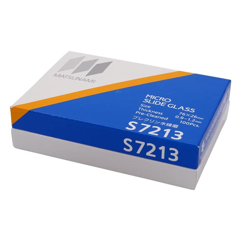 マツナミ 水スライドグラス S7213 プレクリン縁磨 1箱 100枚入タイプ:プレクリン縁磨幅×長さ(mm):26×76厚み(mm):0.9～1.2脱脂洗浄:済入数:1箱(100枚入)