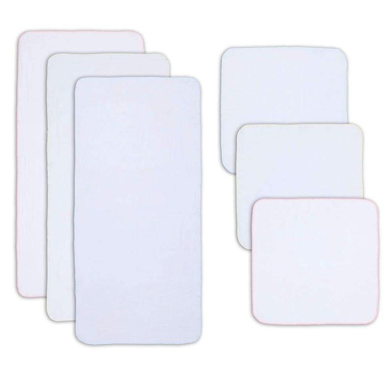 TSD 沐浴ガーゼ 沐浴布 ベビー ガーゼ 赤ちゃん がーぜハンカチ 綿100% 6枚セット(沐浴布3枚＋ハンカチ3枚)セット内容：沐浴布 35×75cm 3枚　ガーゼハンカチ 30×30cm 3枚。縁の色：ピンク、クリーム、ブルー。素材：...