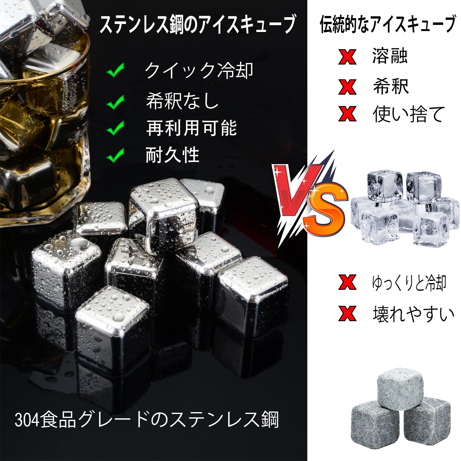 従来の氷に対する先進的な冷却ソリューション：当社のステンレス鋼のキューブで、ドリンクの冷却体験を革命的に変えましょう。これは冷凍庫用の従来の氷のキューブ袋の優れた代替品です。通常の氷のキューブや小さなアイスパックとは異なり、当社のステンレス...