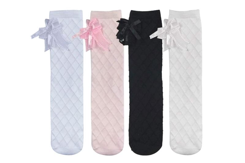 [Surmonter] ニーハイソックス キッズ 女の子 発表会 入学式 卒業式 ニーハイ 子供 靴下 4足セット レース フォーマル ソックス ハイソックス かわいい リボンフリーサイズ（全長約40cm）かかとのないデザインなので、3-1...