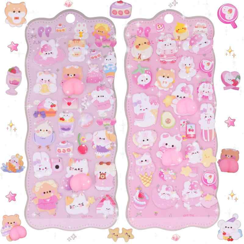 Chisafly シール ぷにぷに 3d 立体 2枚セット 柔らかい つまみ可能 PVC素材 可愛い 子供 DIY用 手帳用 ごほうびシール 装飾用 貼り付け可能 手芸用品シール 3d 立体 2枚セット 柔らかい つまみ可能 PVC素材 可...