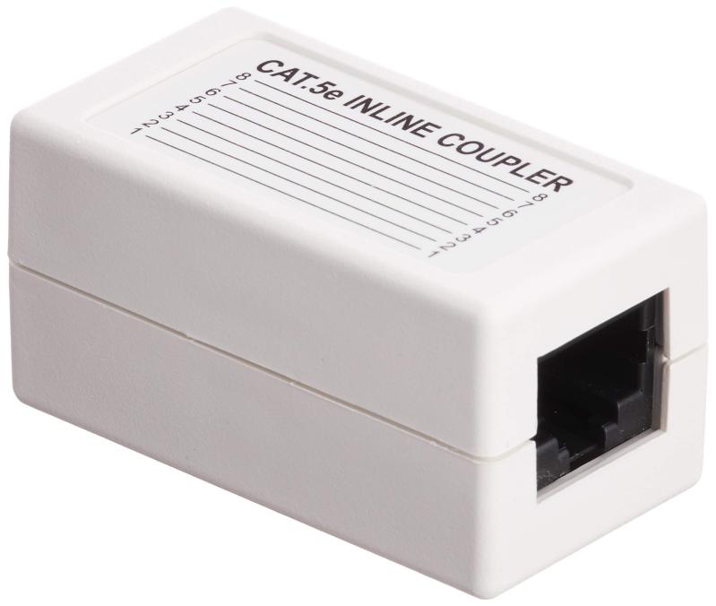 LANケーブル用RJ45中継、延長アダプタ CAT5E 8極8芯(8P8C) タローズ[CLA-5EAD]カラー：ホワイトサイズ：W26×D48×H25MMジャック形状：RJ45　8極8芯（8P8C）結線：ストレート全結線RoHS指定対応