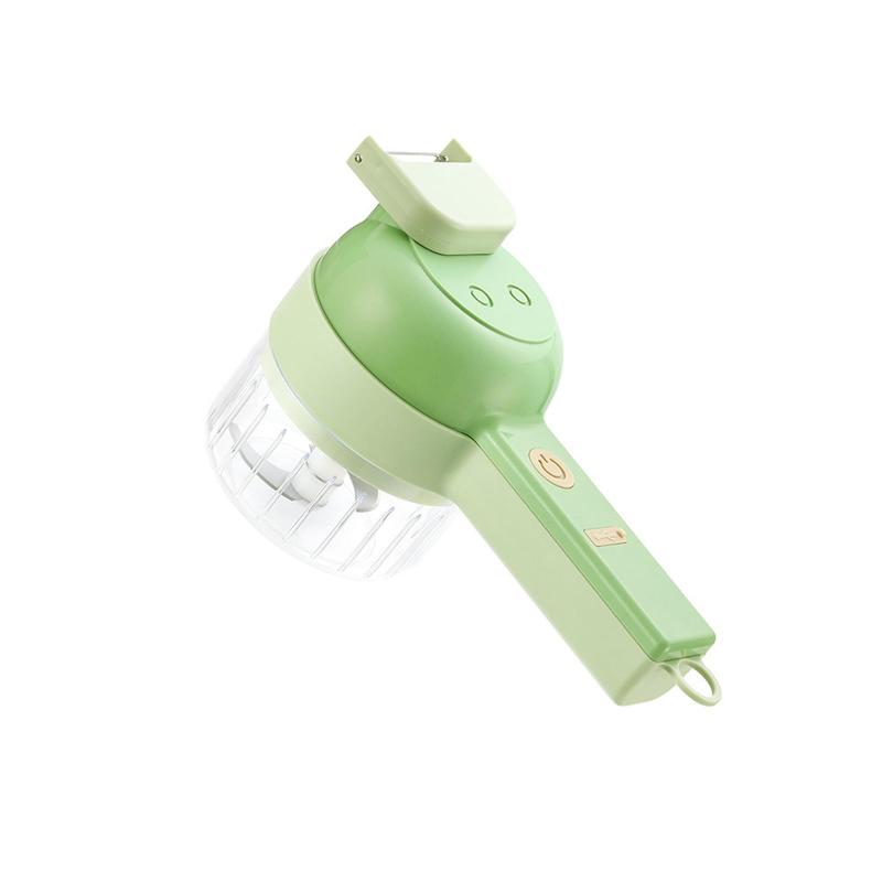 4 In 1ハンドヘルド電気​​野菜カッティングマシン​​、ポータブルワイヤレスガーリックチョッパー、多機能野菜フルーツスライサー、ガーリックペッパーオニオンセロリジンジャーミー【4-in-1電動野菜スライサー】：1台の機械多目的であり。野...