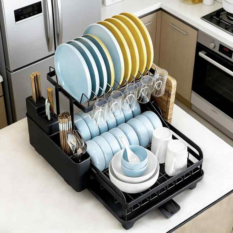 水切りラック 食器 水切り かご SUS304ステンレス製 食器 収納 ディッシュラック キッチン収納ラック 水が流れる 箸立て コップかけ 日本語取扱説明書付水切りラック 食器 水切り かご SUS304ステンレス製 食器 収納 ディッシ...