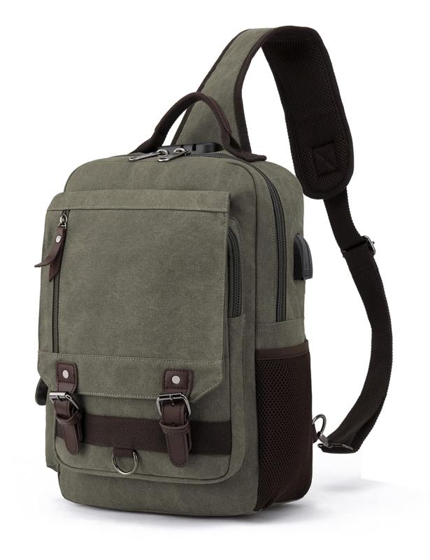 [Basicpower] ベーシックパワー ボディバッグ ワンショルダー ミリタリー 斜めがけ USB充電ポート 安全ロック付き ビッグ 帆布 A4 13インチPC 大容量【13インチPCやA4対応のバツクン収納力】メインポケットは13イン...