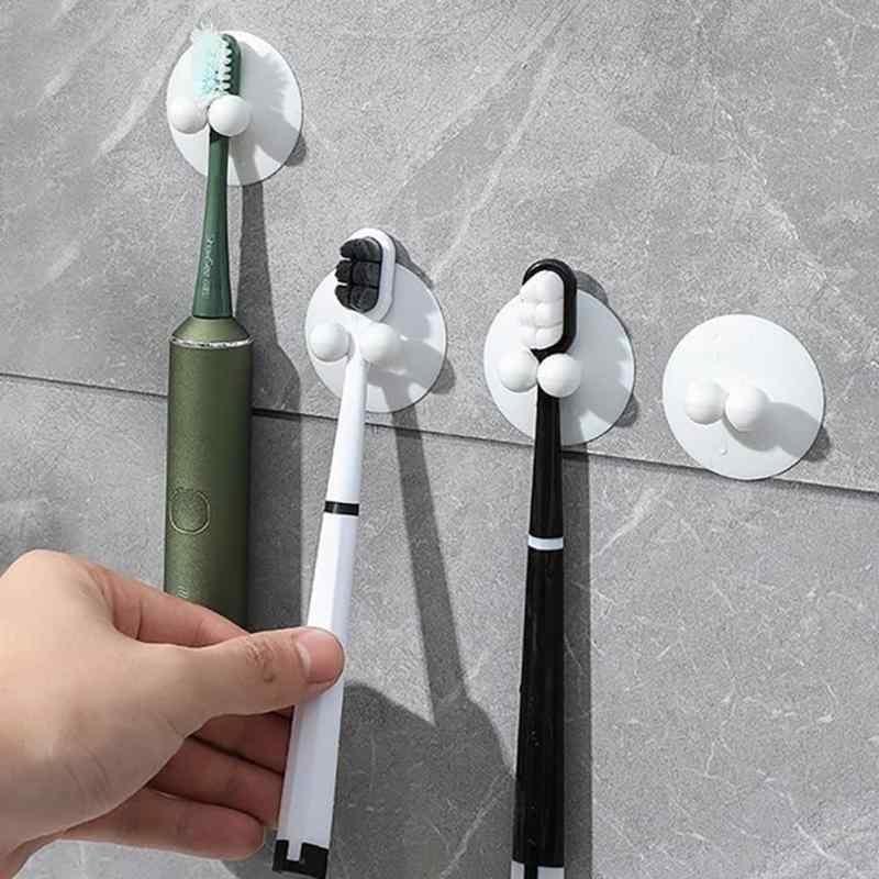 Moeagel 歯ブラシホルダー 4個入り 吸盤タイプ 歯ブラシスタンド 歯ブラシが浮かせる収納 省スペース 使いやすい スッキリ 収納 可愛い 耐用性 多機能歯ブラシ フック コード収納 洗面所収納サイズ：4.5cm x 4.5cm 重さ...
