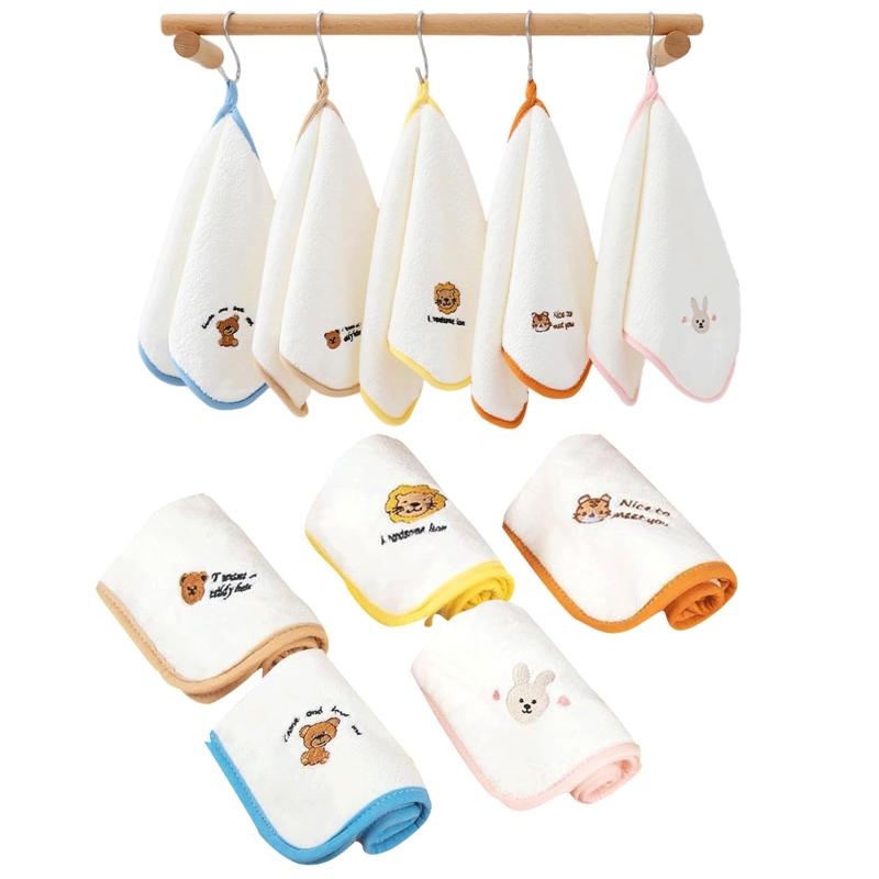 ループ付きタオル 5 ピース25x25cmループタオル ループタオル 男の子 紐付きタオル 正方形ハンカチ強力な吸収性ハンドクロス新生児幼児 25 センチメートル新生児バスタオルハンドタオル 子【パッケージ内容】ループ付きタオル 5枚（5色...