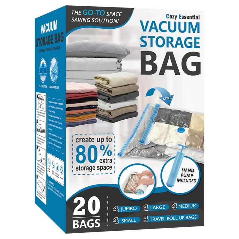 20 Pack Vacuum Storage Bags, Space Saver Bags (4 Jumbo/4 Large/4 Medium/4 Small/4 Roll) Compression for Comforters and B...