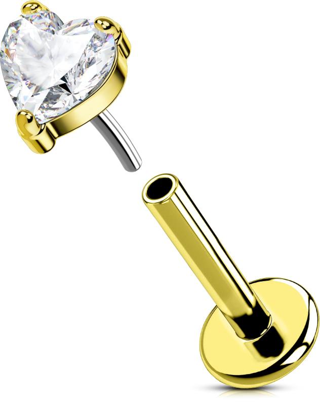 [OUFER] Lip Labret Piercing Jewelry Threadless 16G Gold 316L Stainless Steel Push in Helix Tragus Conch Bar Stud Earring...