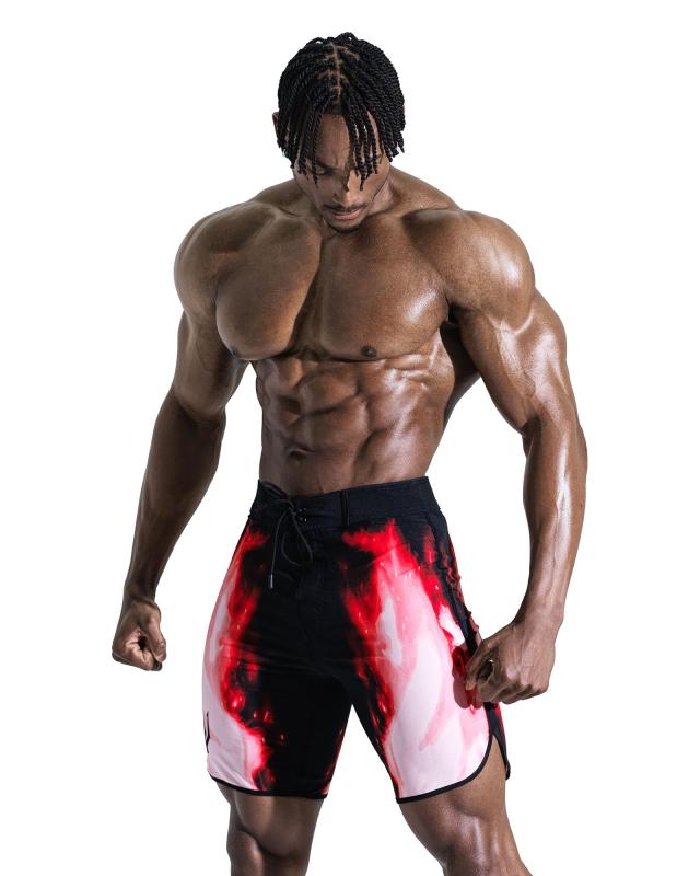 [FIED] ファイド IFBB 15インチ メンズフィジーク ボードショーツ ポージングトランクス 競技 水泳 夏 NPC (Blazing Red)