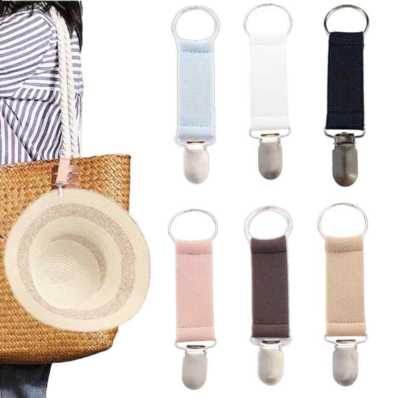 [AquaLoach] 帽子クリップ ハットホルダー【6色セット】 旅行用・帽子落下防止・手袋対応 多機能ストラップ バッグ取付可 弾力バンド（ホワイト/ブラック/ピンク/ライトブルー/ブラウン/カー✅【帽子の落下防止に】クリップで帽子やキ...