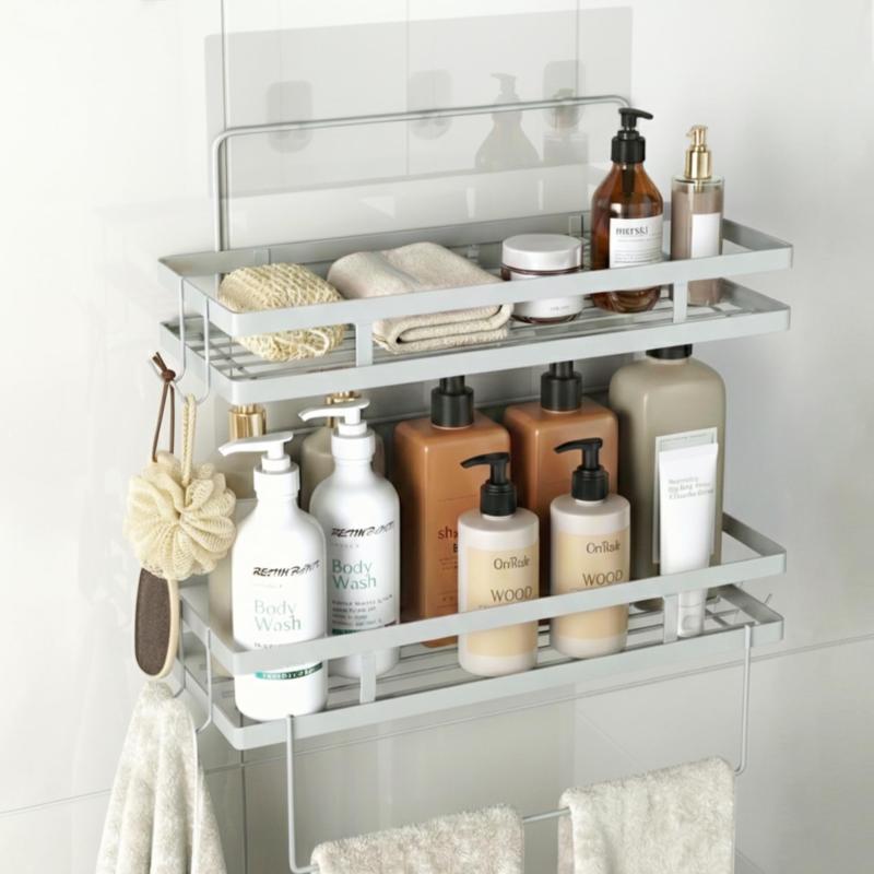 浴室用ラック タオルハンガー・小物フック付き