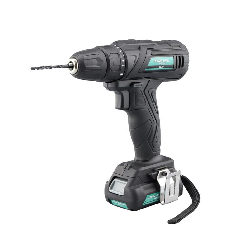 [新興製作所] ドリルドライバー 充電式 無段変速 ブレーキ付 LEDライト搭載 ベルトフック ストラップ ドライバー 電動ドライバー ドライバードリル DCDD-1015 ブラック【仕様】本体サイズ：幅19×奥行8×高さ22cm/重量：約...