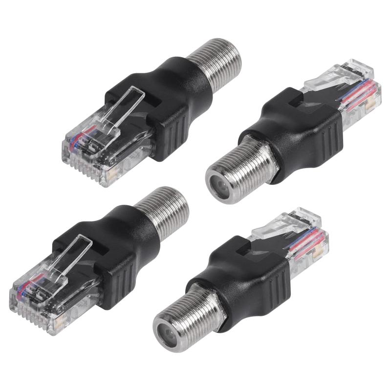 CERRXIAN 4個 RF-RJ45同軸コンバータ RFメス-RJ45オス同軸スリーブアダプタイーサネット・ケーブル・トラッカーを使って家庭内の同軸ケーブルを追跡するためのRJ45-F同軸アダプター。ほとんどのライン・テスター、ライン・プ...