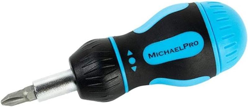 MichaelPro MP002005 8ピース マルチビットドライバー スタビーマルチドライバー スロット3個 フィリップス2個 星2個 7in1スタビーラチェットドライバー ショートナットドライバー【汎用性】7ピースビットの内容: (3...