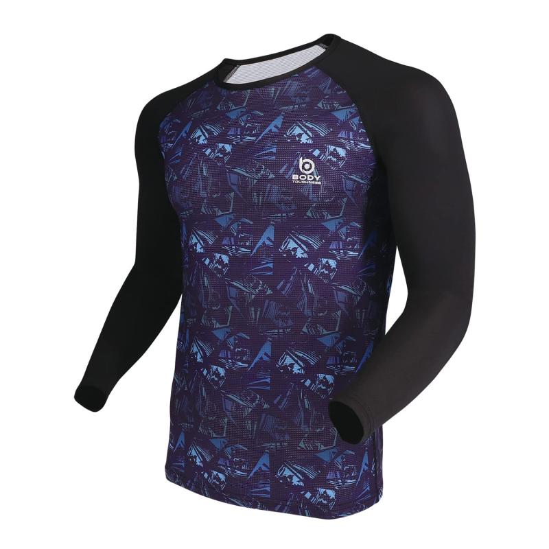 [おたふく手袋] 夏用インナー 長袖 丸首 [メッシュ 昇華プリント コンプレッション 消臭 吸汗速乾 メンズ]