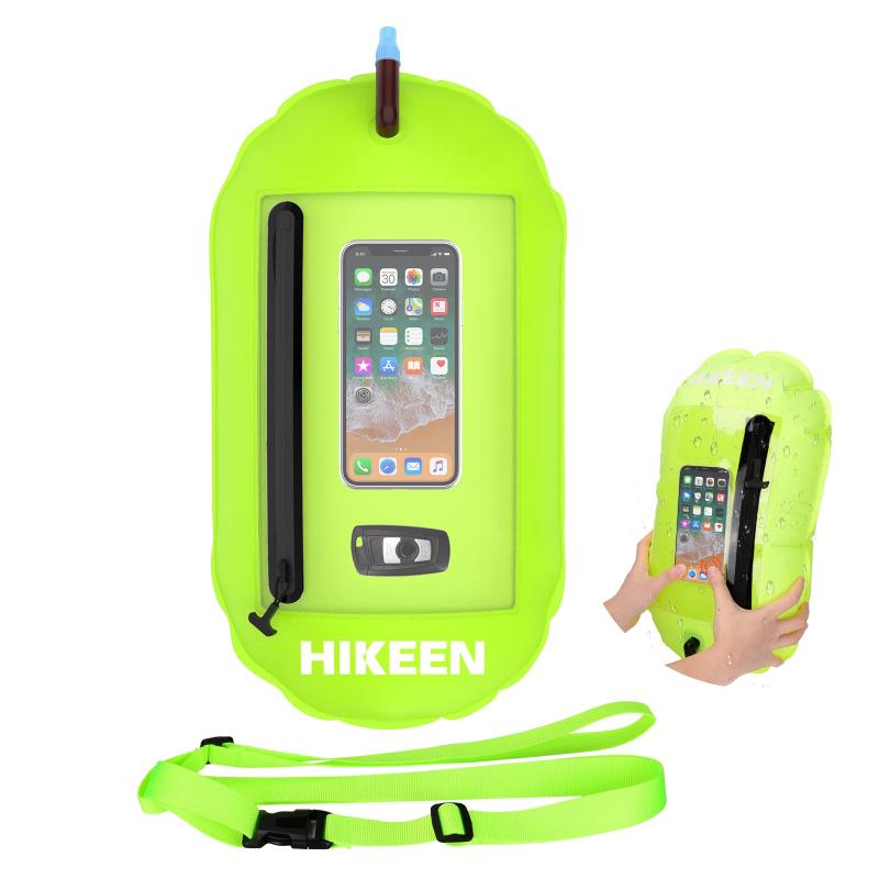 Hikeen スイミングブイ 収納スペース付き 防水性のある スイムセーフティフロート 調節可能なウエストベルト オープンウォータースイマーに適用 明るい色を採用 安全【高視認性】Hikeen鮮やかなオレンジとグリーン色に蛍光グリーンのベル...